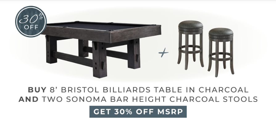 Bristol 8' Pool Table + 2 Sonoma Bar Height Stools | American Heritage ...